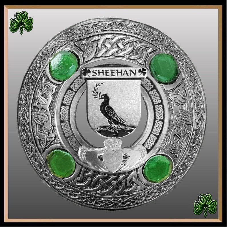 Sheehan Irish Claddagh Coat of Arms Plaid Brooch ~ Emerald Stones - Etsy