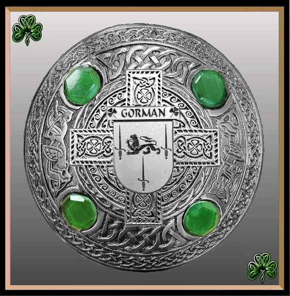 Gorman Irish Coat of Arms Celtic Cross Plaid Brooch with Green | Etsy