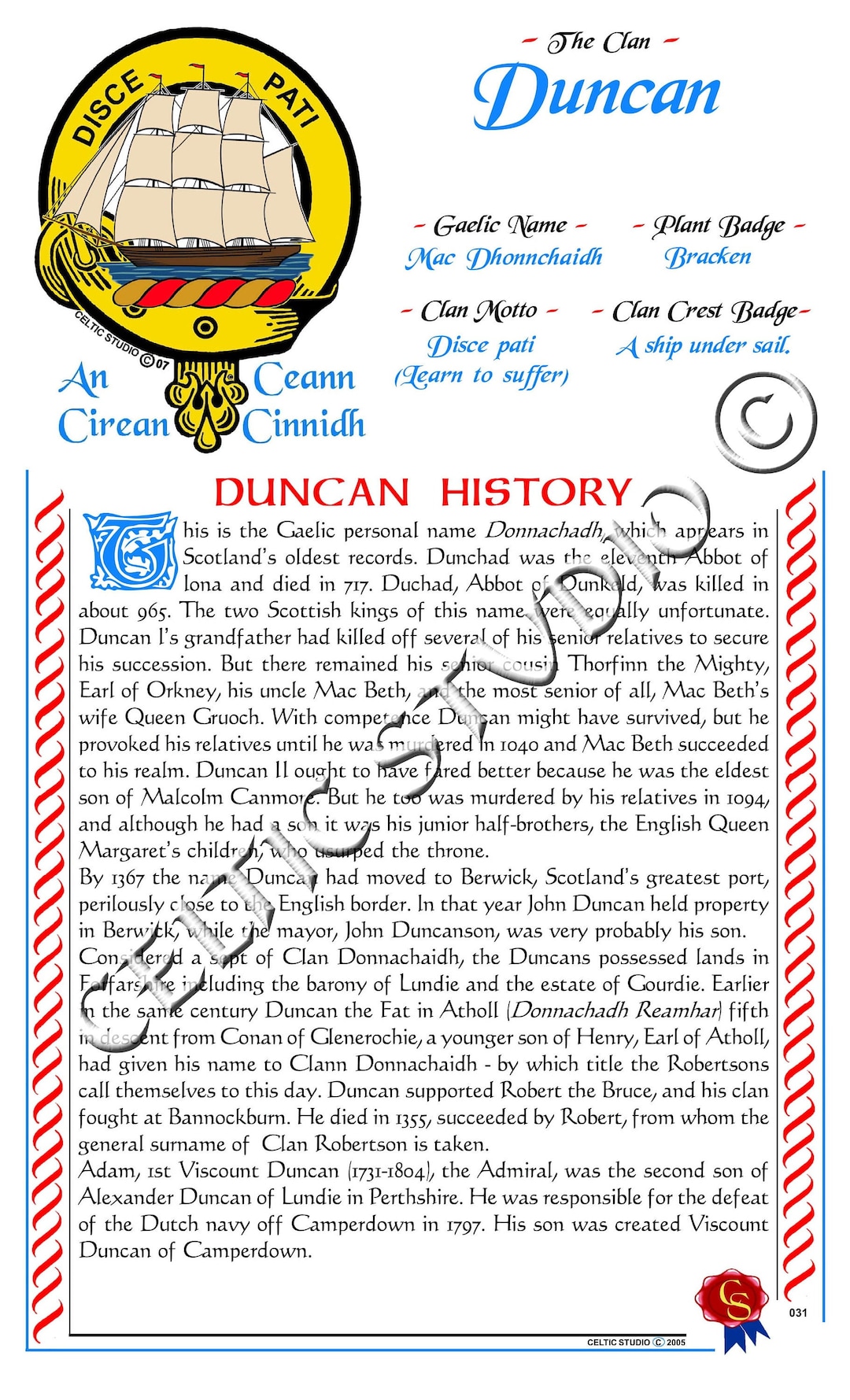Duncan Scottish Clan History - Etsy