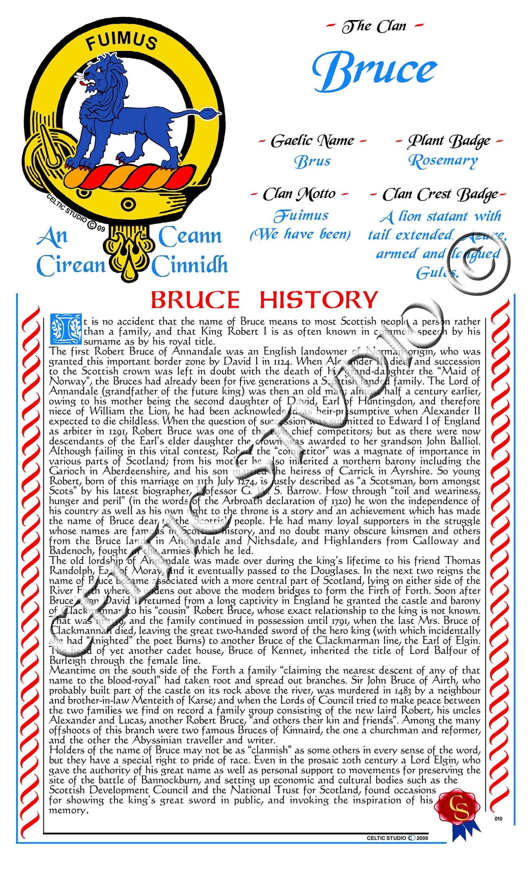 Bruce Scottish Clan History - Etsy