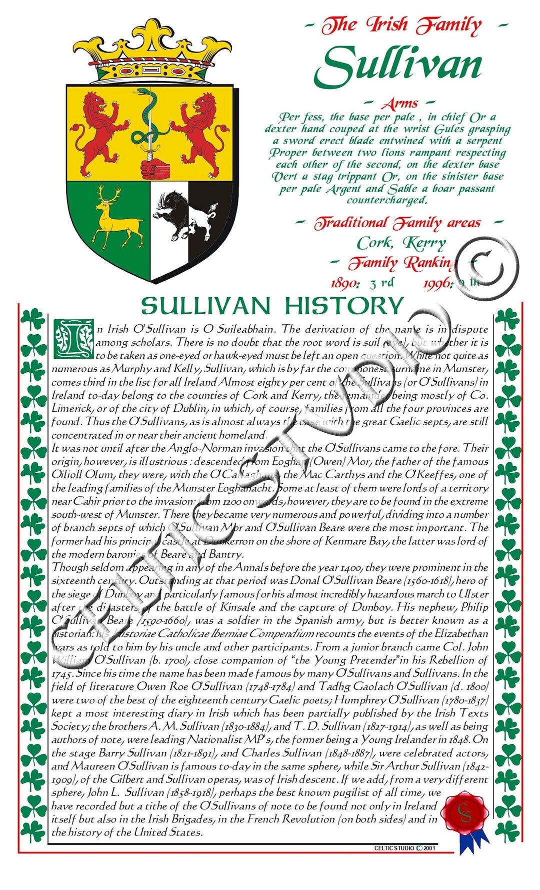 Sullivan Irish Family History - Etsy