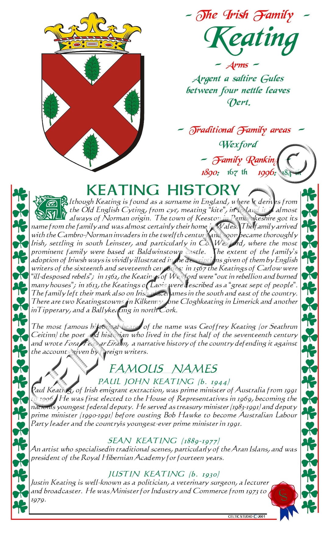 Keating Irish Family History - Etsy