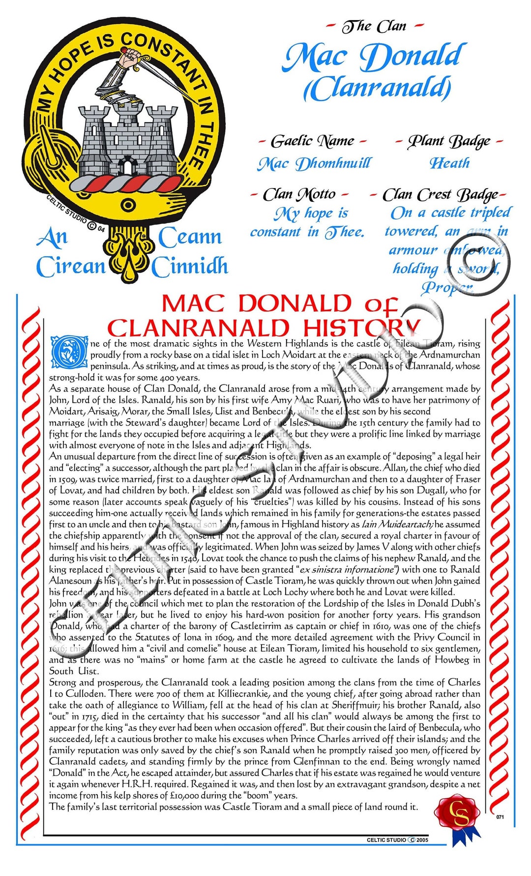 Macdonald (clanranald) Scottish Clan History - Etsy