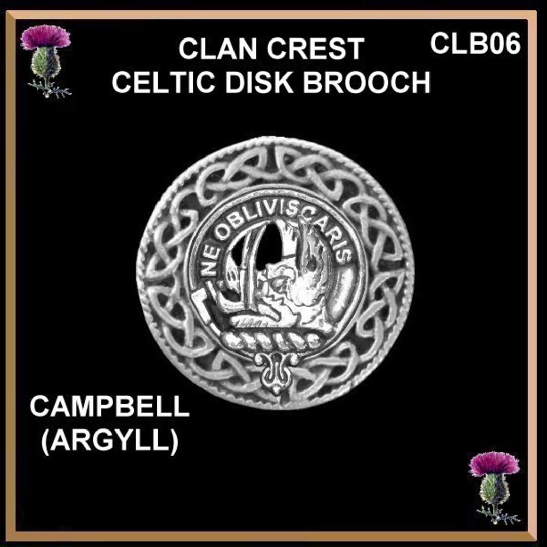 Scottish Clan Crest Celtic Disk Brooch Interlace Knotwork Pin - All ...
