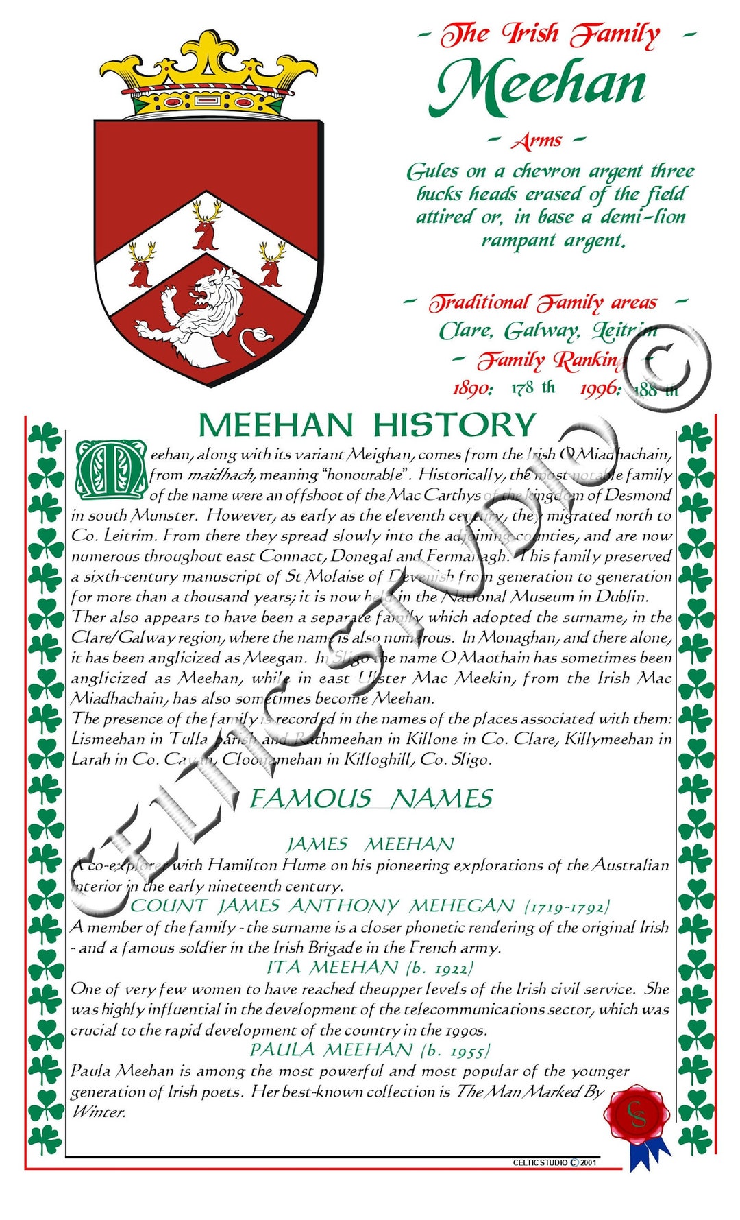 Meehan Irish Family History - Etsy