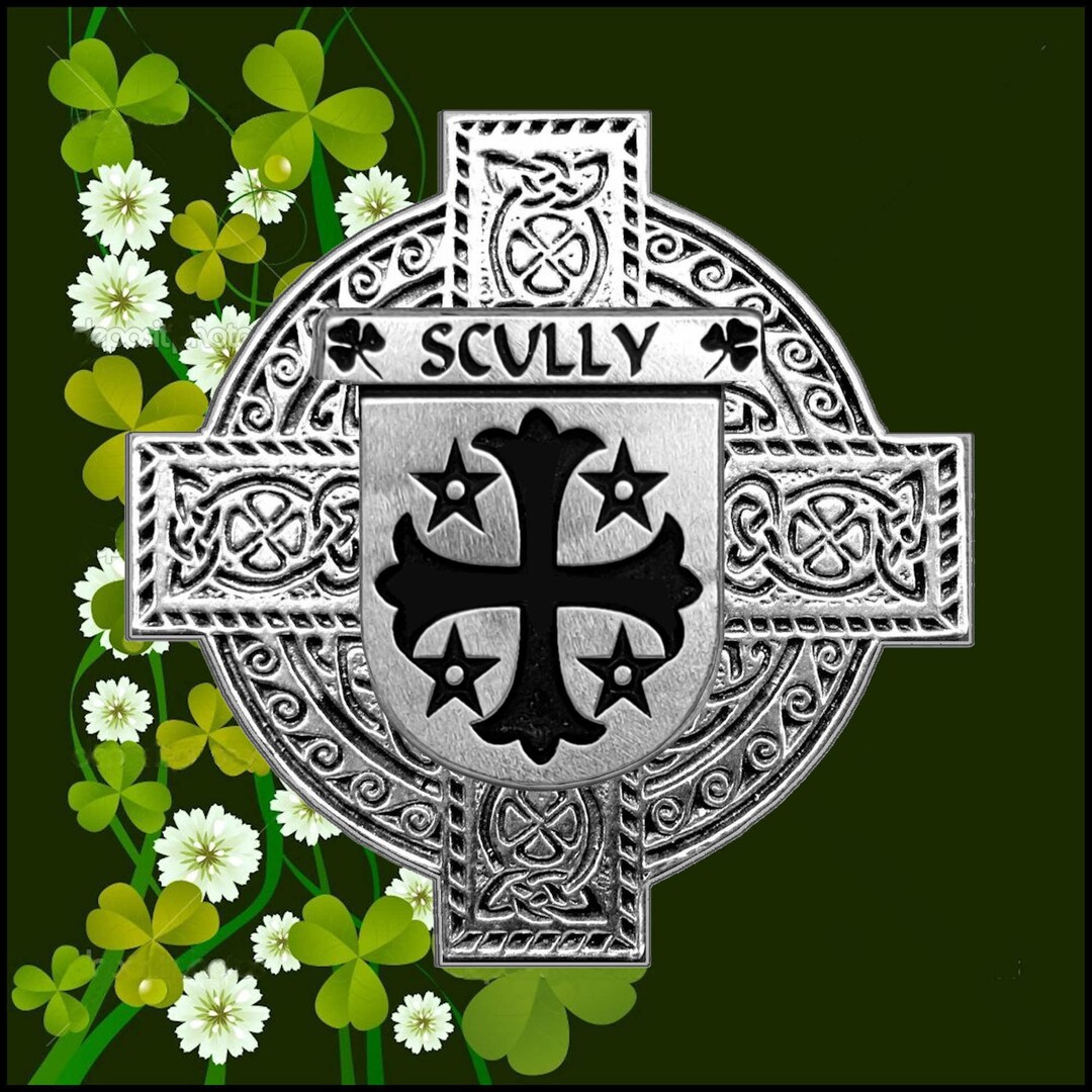 Scully Irish Coat of Arms Celtic Cross Badge - Etsy