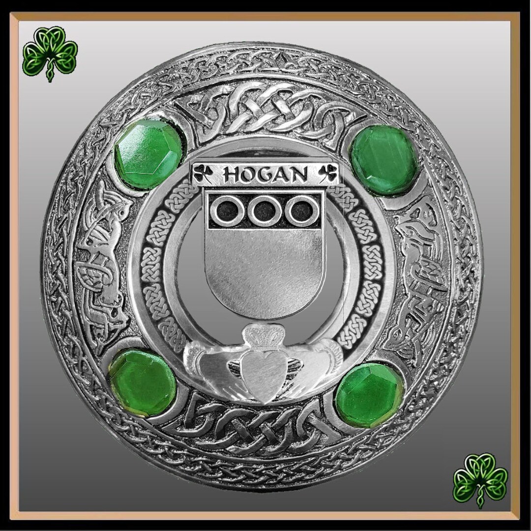 Hogan Irish Claddagh Coat of Arms Plaid Brooch ~ Emerald Stones - Etsy