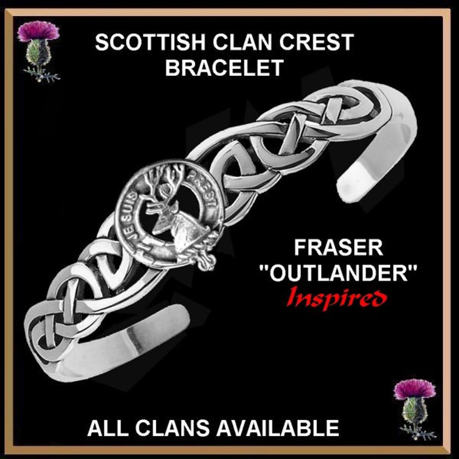 Outlander Inspired Fraser Clan Crest Celtic Cuff Bracelet - Etsy