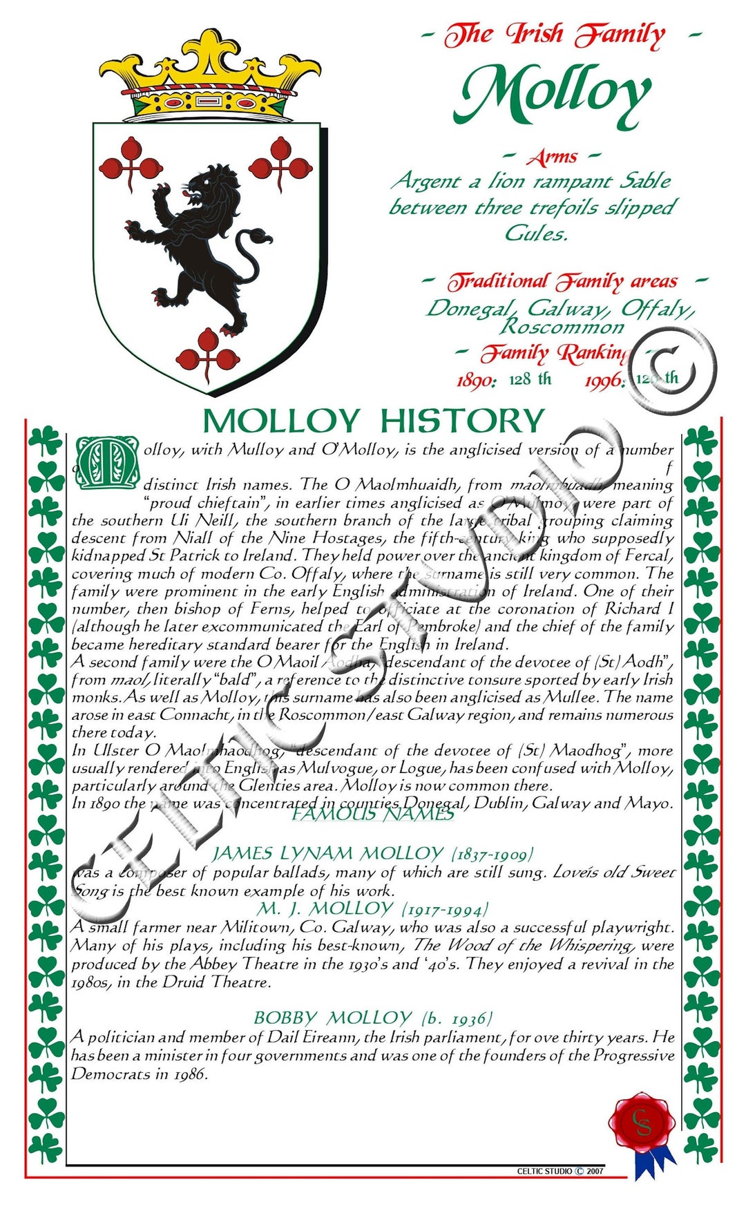 Molloy Irish Family History - Etsy
