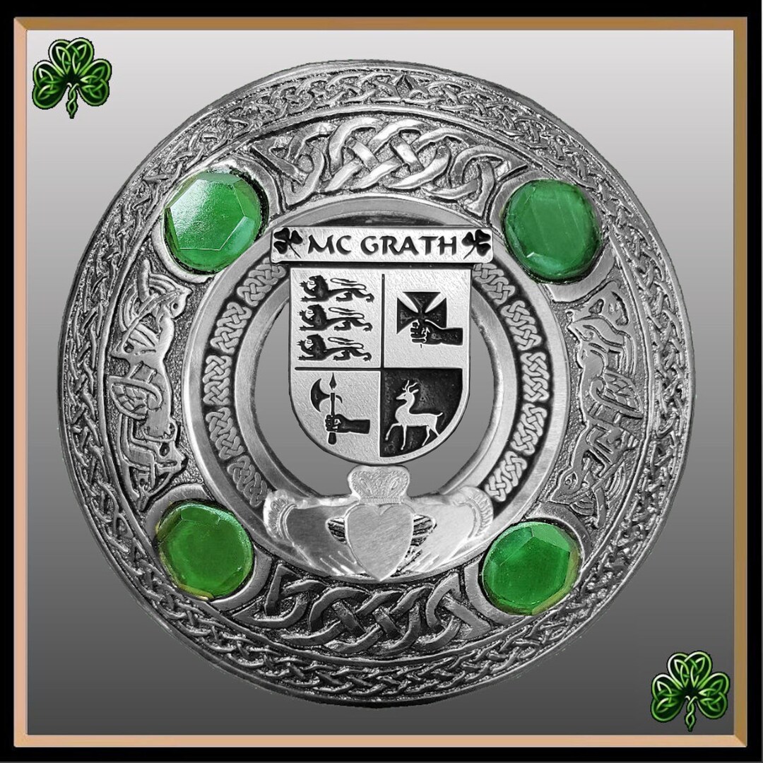 Mcgrath Irish Claddagh Coat of Arms Plaid Brooch ~ Emerald Stones - Etsy