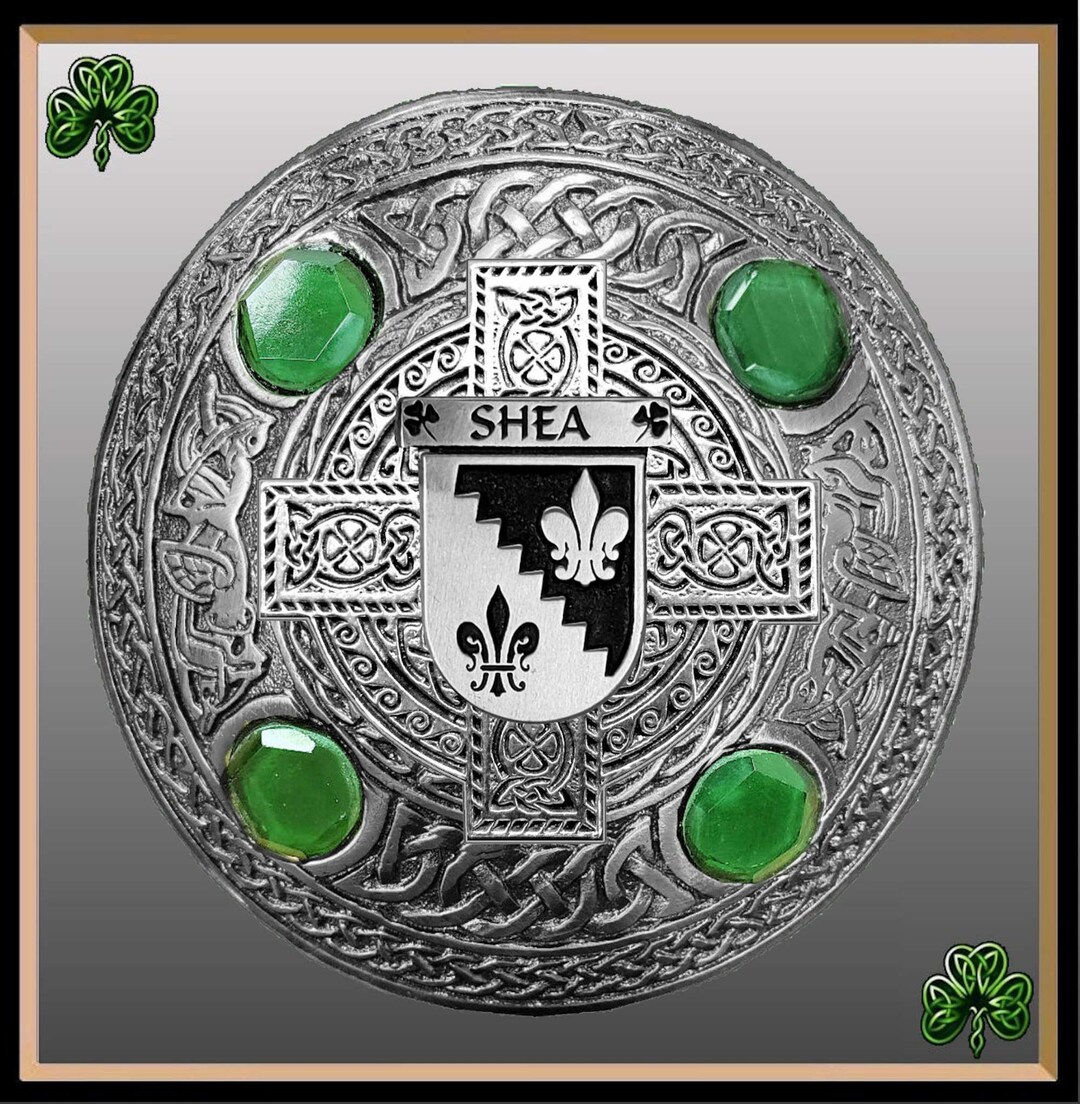 Shea Irish Coat of Arms Celtic Cross Plaid Brooch With Green Stones - Etsy