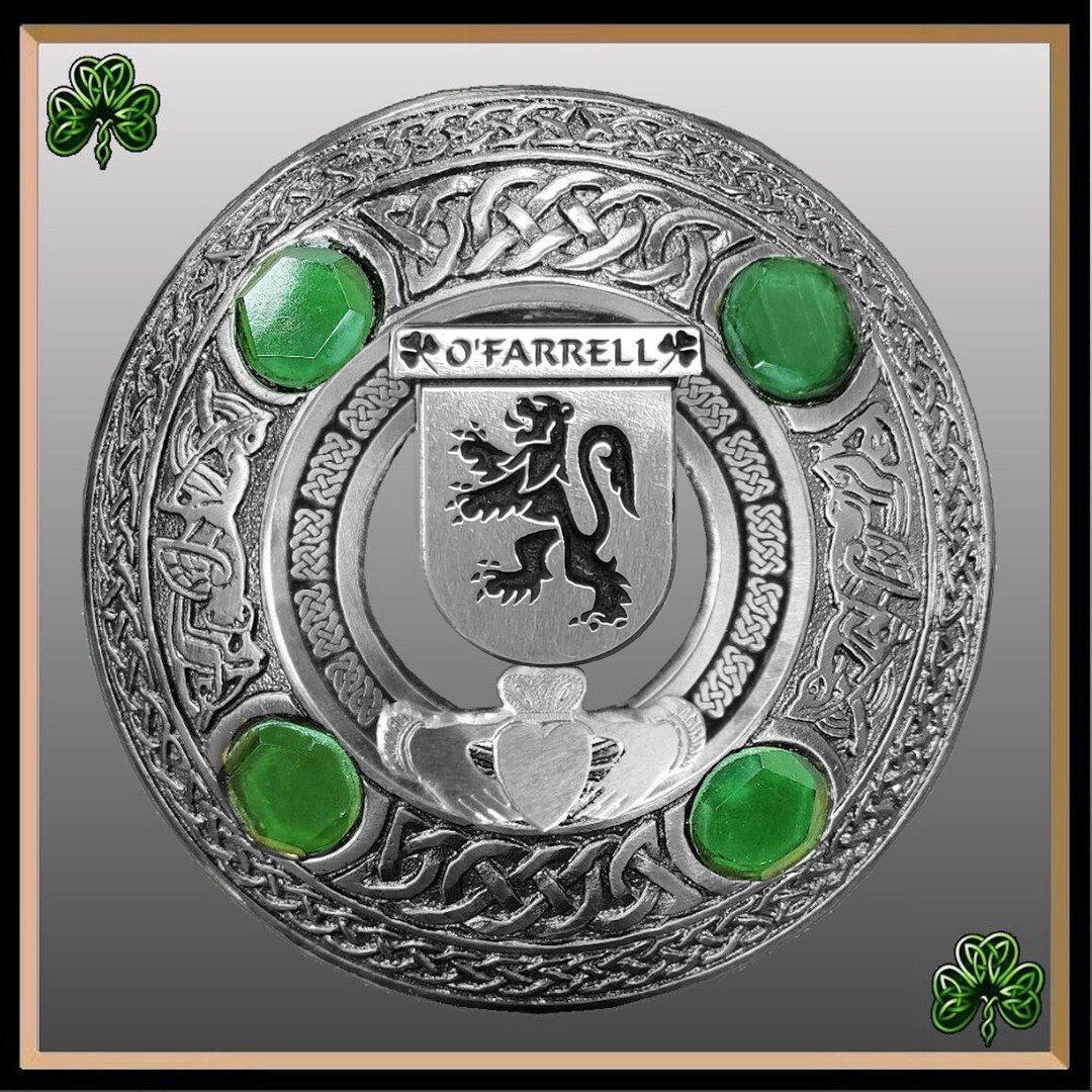 O'farrell Irish Claddagh Coat of Arms Plaid Brooch ~ Emerald Stones - Etsy