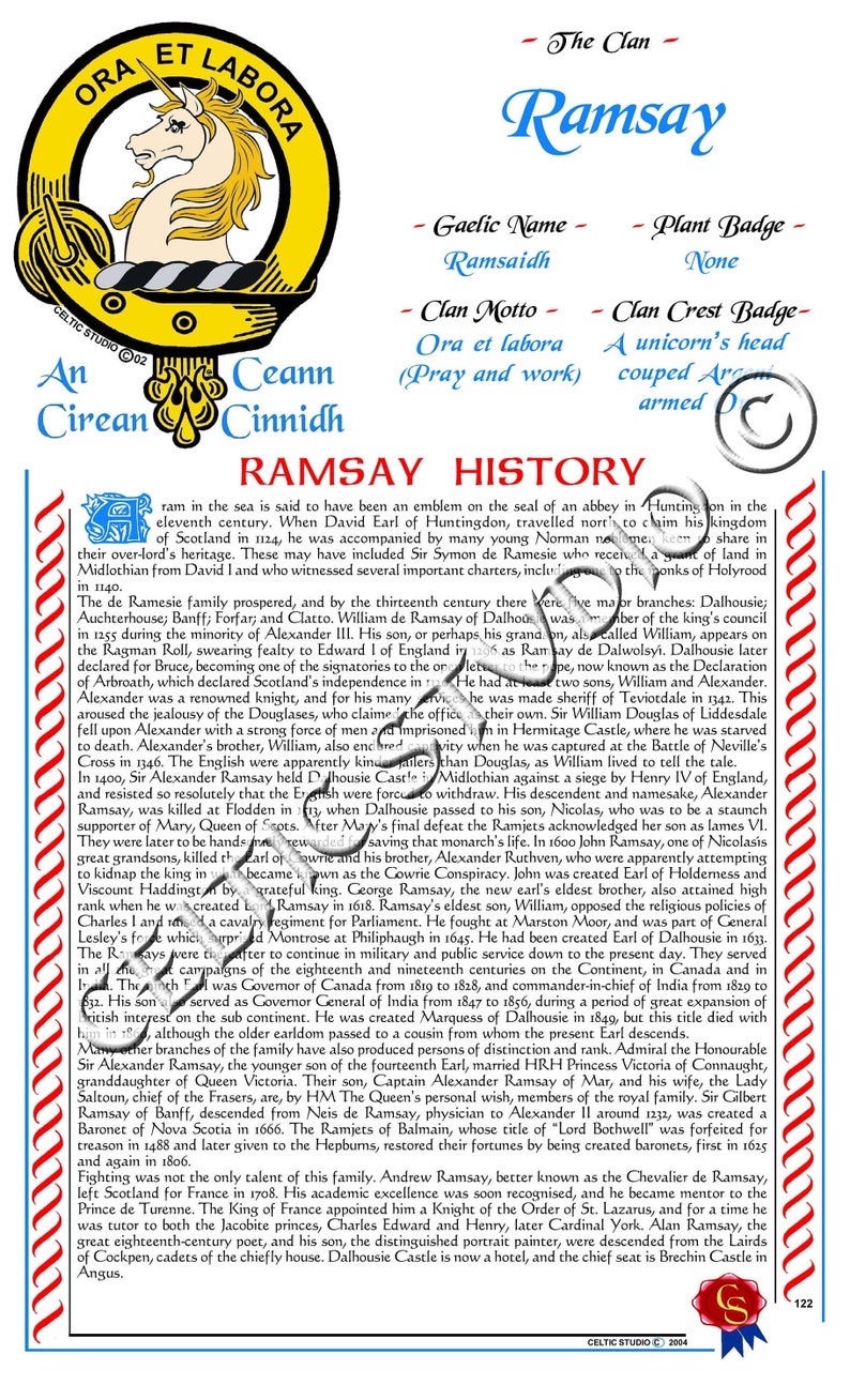 Ramsay Scottish Clan History - Etsy