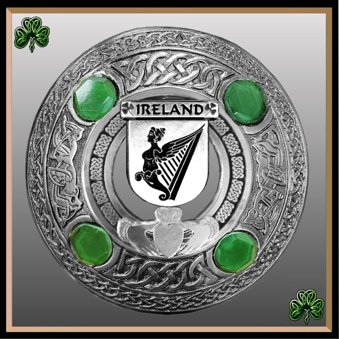 Ireland Irish Claddagh Coat of Arms Plaid Brooch ~ Emerald Stones - Etsy
