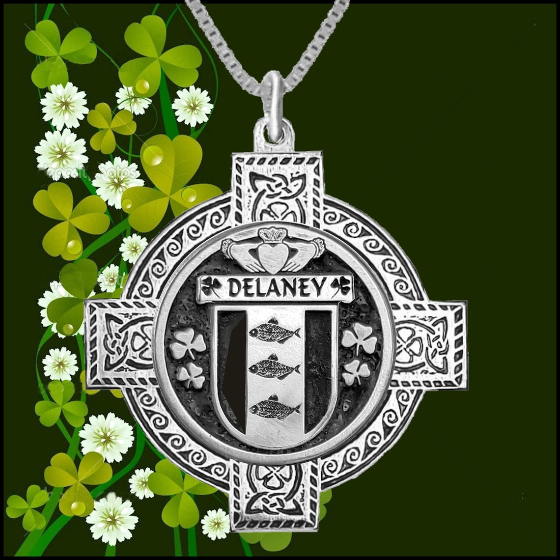 Delaney Irish Coat of Arms Celtic Cross Pendant IP04 - Etsy