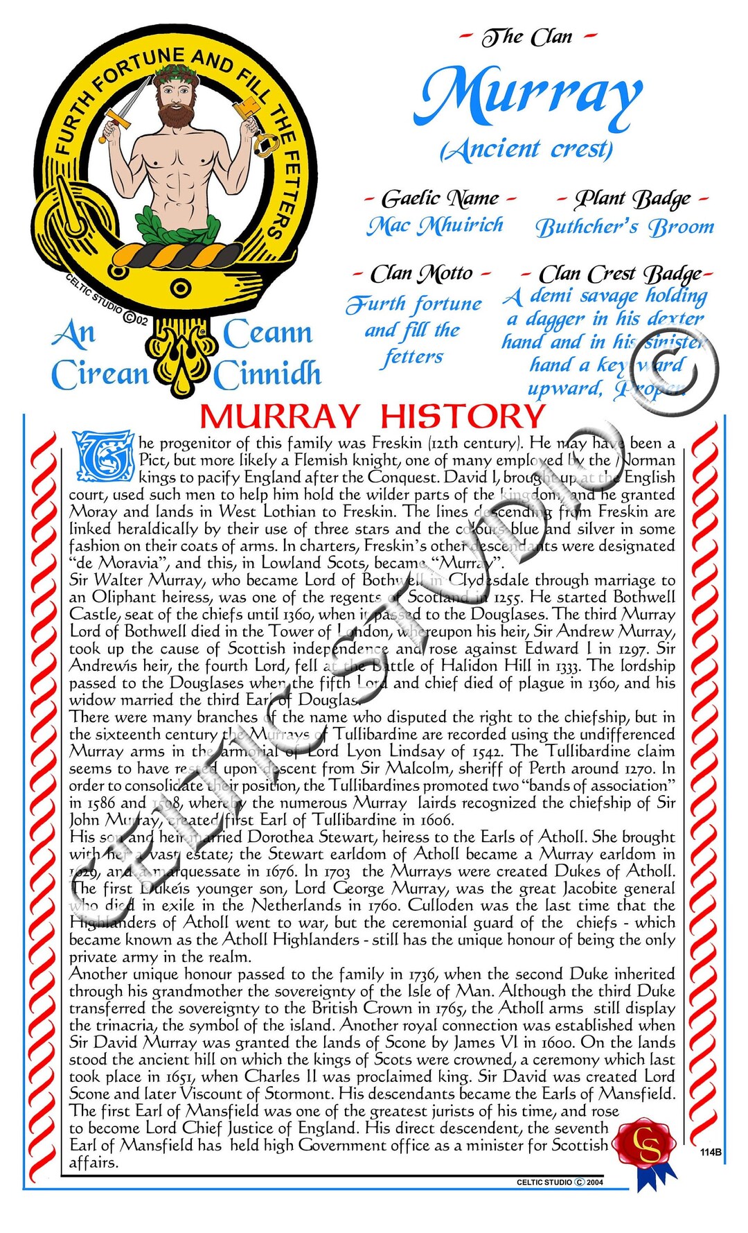 Murray (savage) Scottish Clan History - Etsy