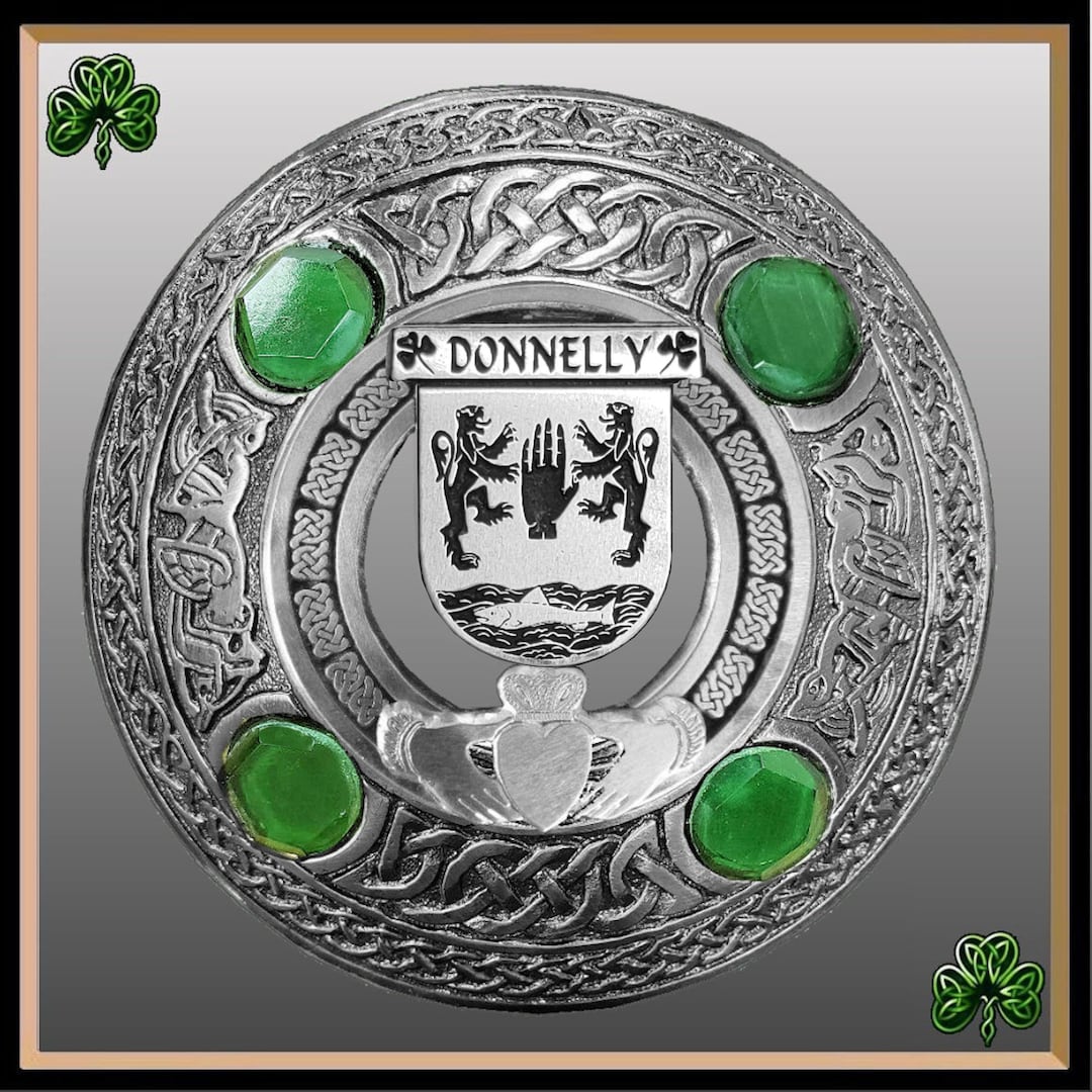 Donnelly Irish Claddagh Coat of Arms Plaid Brooch ~ Emerald Stones - Etsy