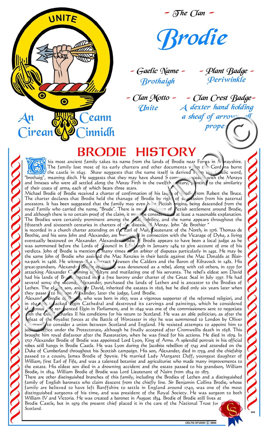 Brodie Scottish Clan History - Etsy