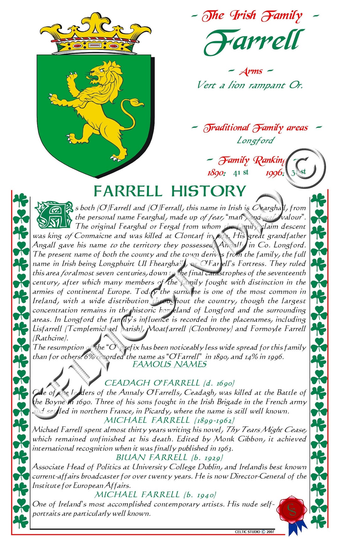 O'farrell Irish Family History - Etsy