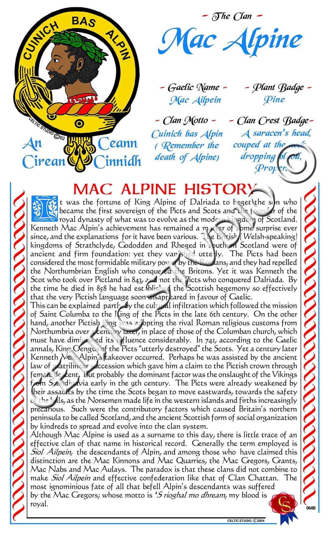 Macalpine Scottish Clan History - Etsy