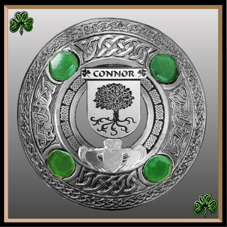 O'connor Don Irish Claddagh Coat of Arms Plaid Brooch ~ Emerald Stones ...