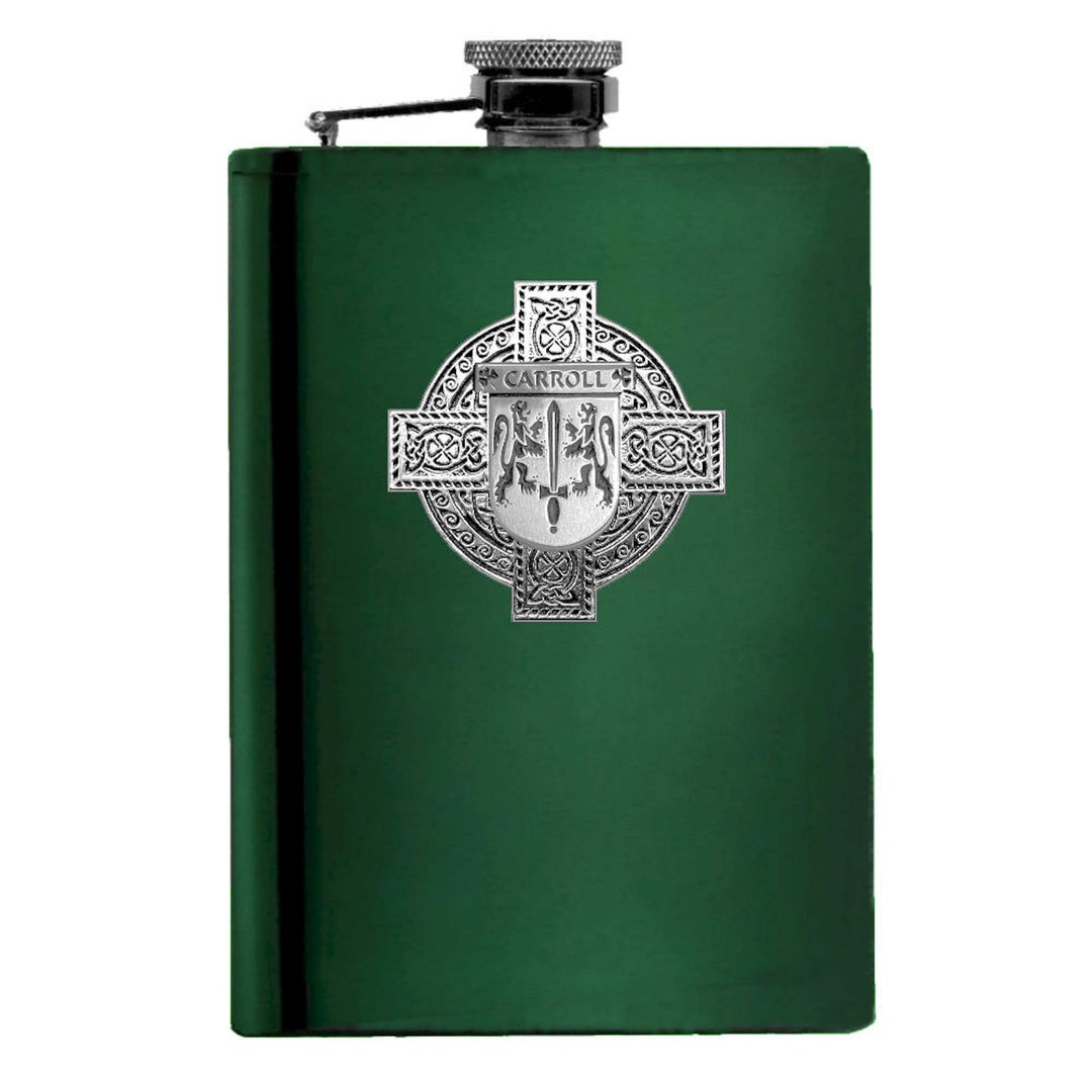 Carroll Irish Celtic Cross Badge 8 Oz. Flask Green, Black or Stainless ...