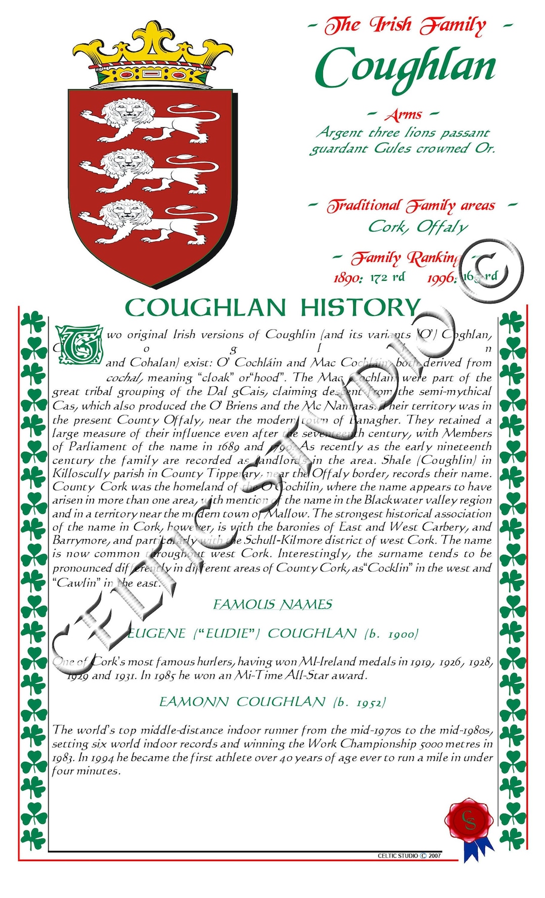 Coughlan Irish Family History - Etsy