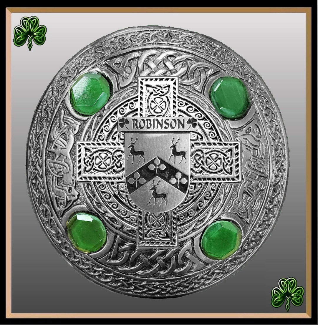Robinson Irish Coat of Arms Celtic Cross Plaid Brooch With Green Stones ...