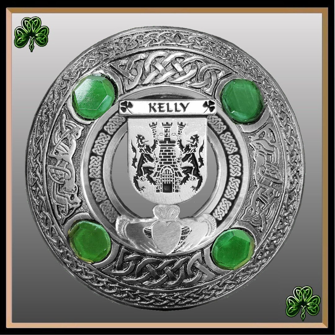 Kelly Irish Claddagh Coat of Arms Plaid Brooch ~ Emerald Stones - Etsy ...