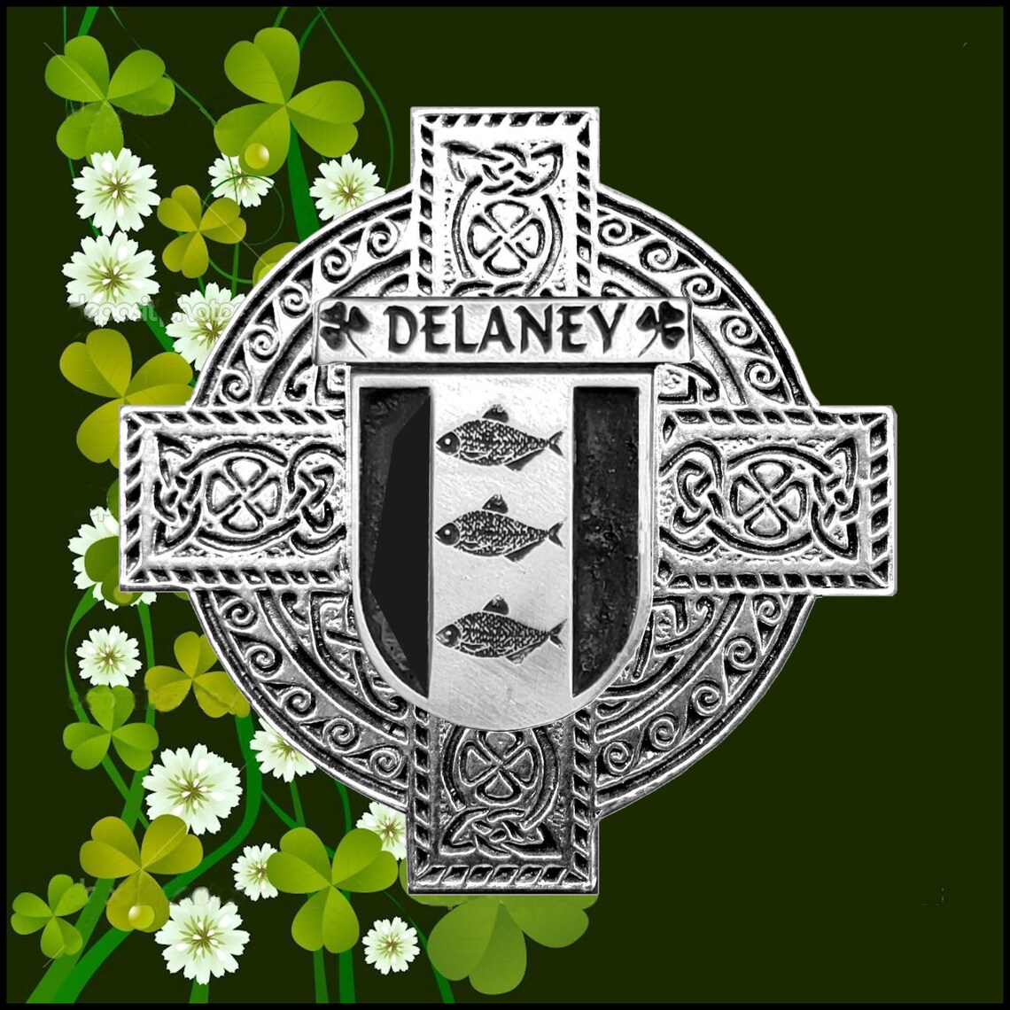 Delaney Irish Coat of Arms Celtic Cross Badge - Etsy