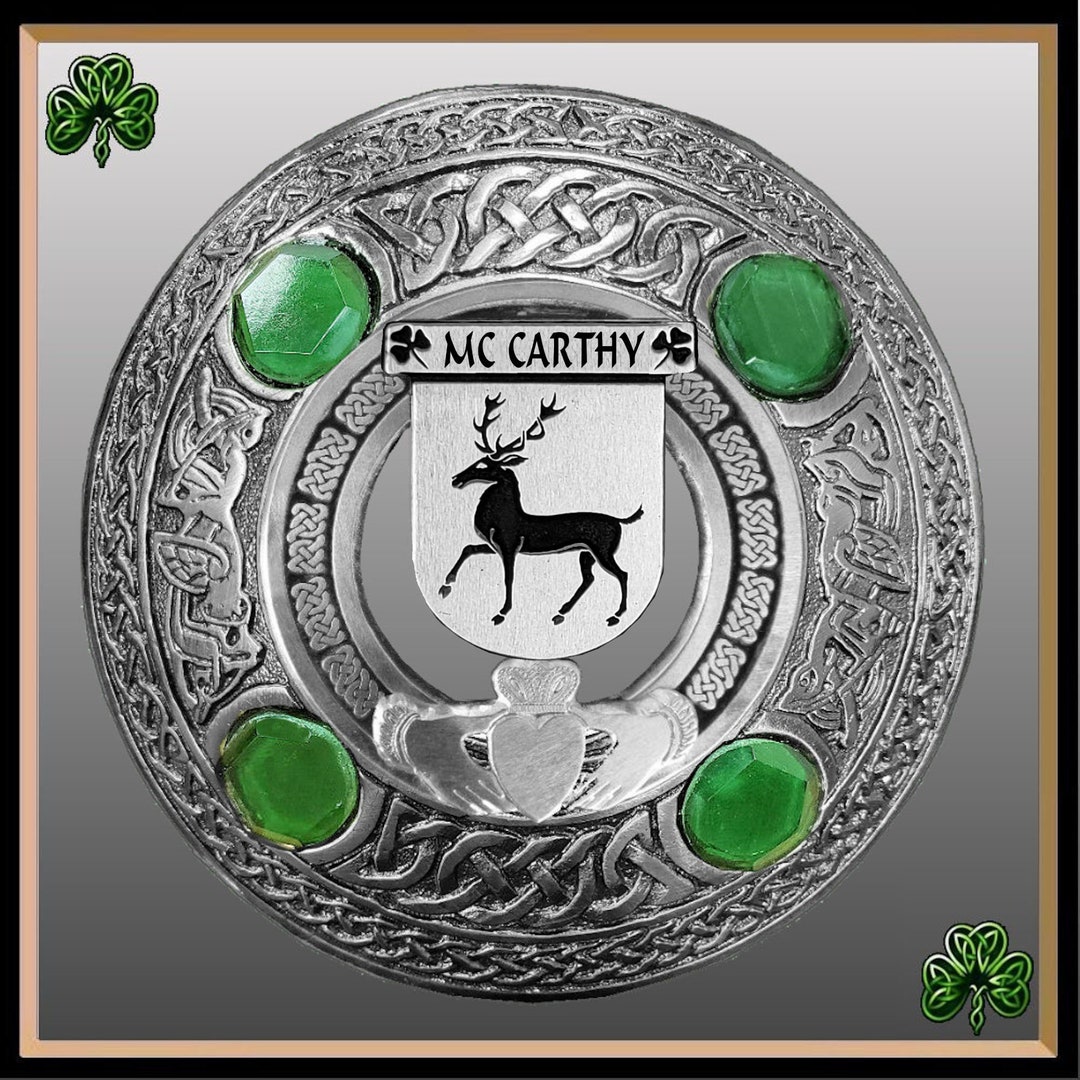 Mccarthy Irish Claddagh Coat of Arms Plaid Brooch ~ Emerald Stones - Etsy