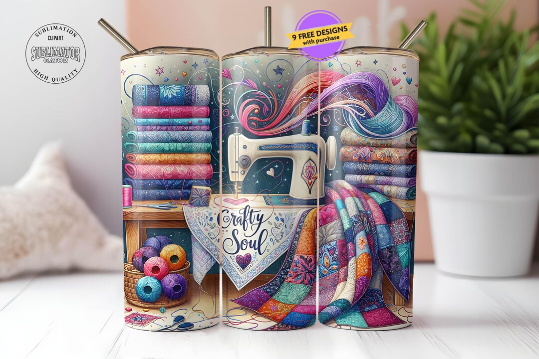 Crafty Soul 20oz Tumbler Wrap PNG, Sublimation Design, Sewing Quilting ...
