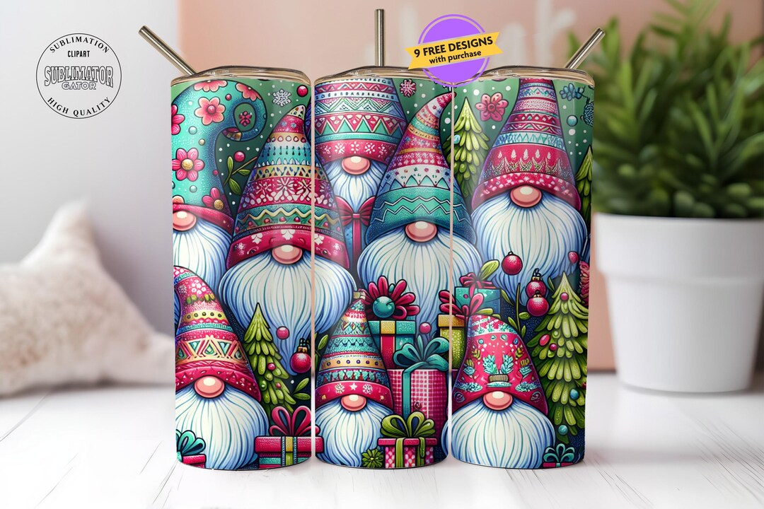 Gnome Christmas Tumbler Wrap 20oz Sublimation Tumbler Designs ...