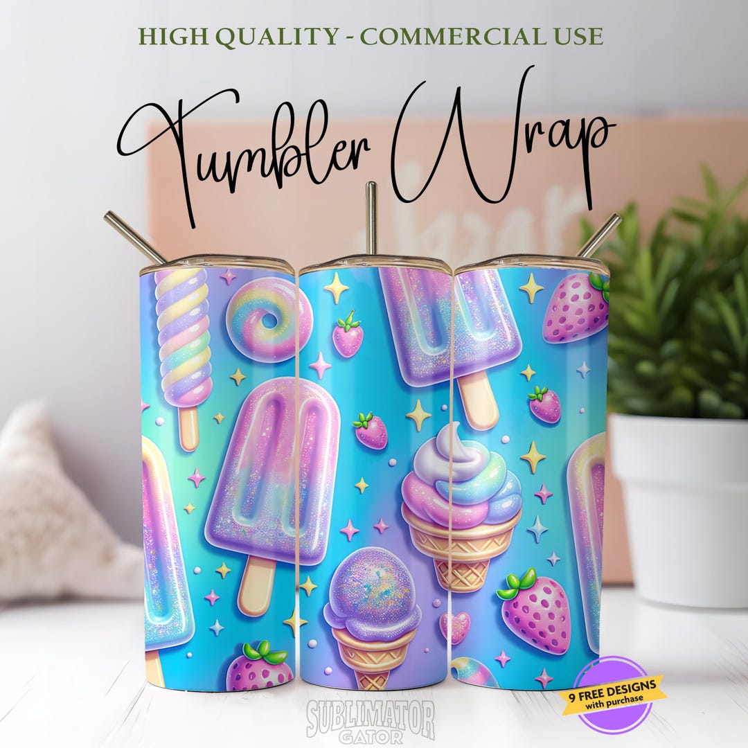 Kawaii Popsicle Tumbler Wrap PNG, 20oz Skinny Sublimation, Rainbow ...