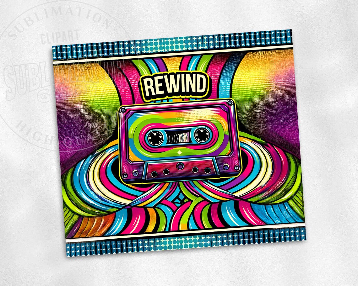 Retro Rewind 20oz Tumbler Wrap PNG, Groovy, Throwback, Cassette, 70s ...