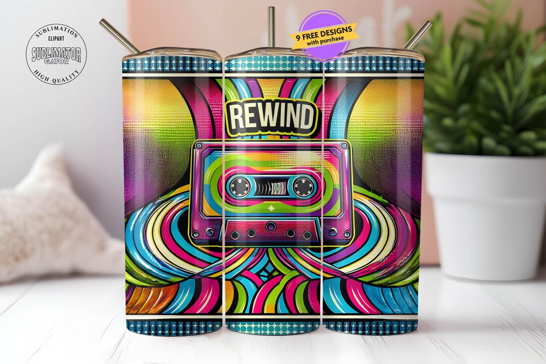 Retro Rewind 20oz Tumbler Wrap PNG, Groovy, Throwback, Cassette, 70s ...