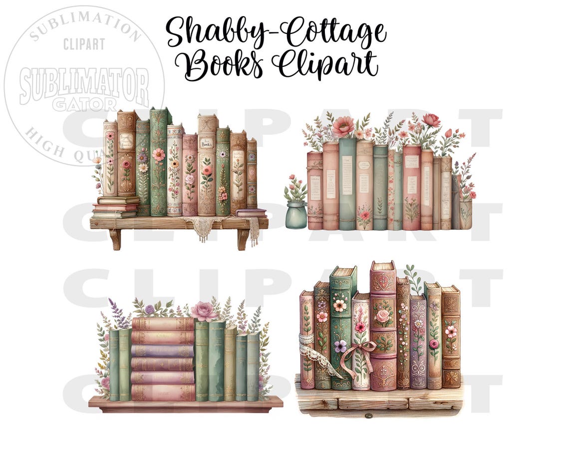 Shabby Cottage Book Border Bundle PNG Set, Instant Digital Download ...
