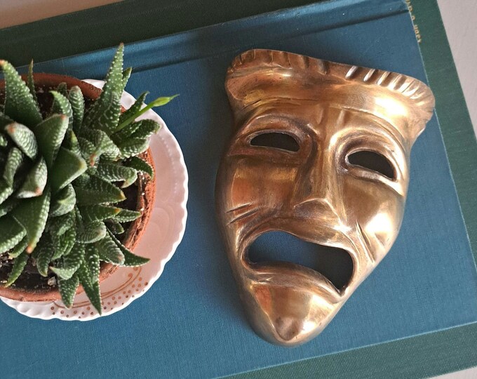 Vintage Brass Theater Mask, Tragedy Face Wall Mount Drama Decor - Etsy