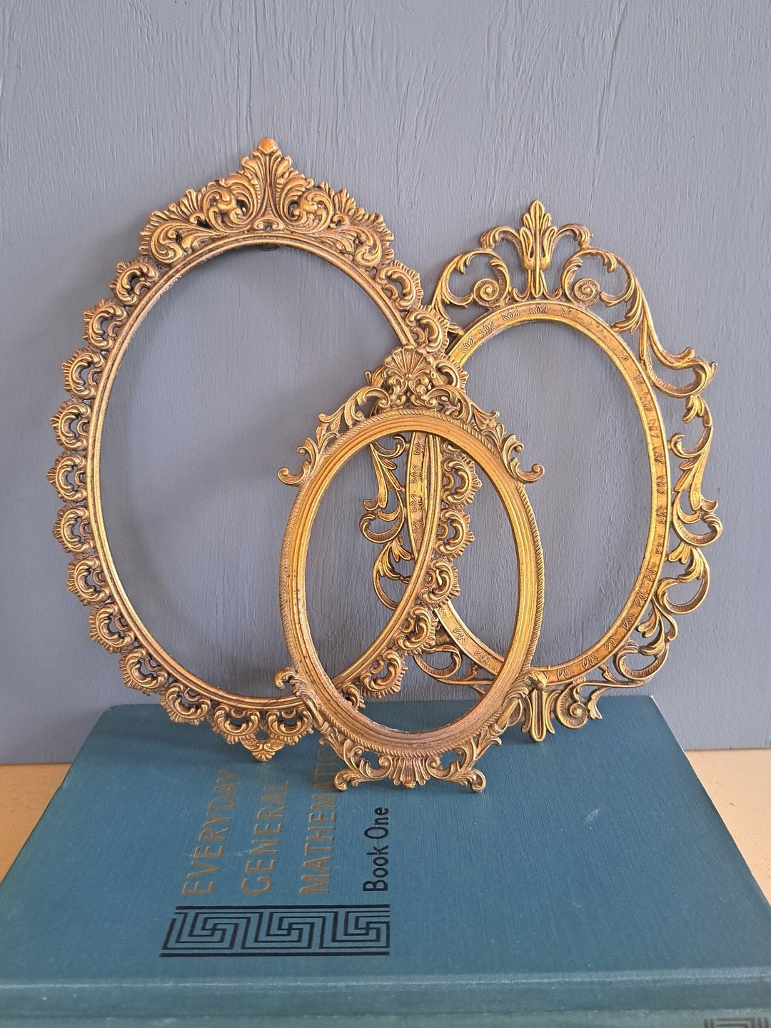 Set of 3 Vintage Brass Oval Frames, Made in Italy Ornate Fancy Empty ...