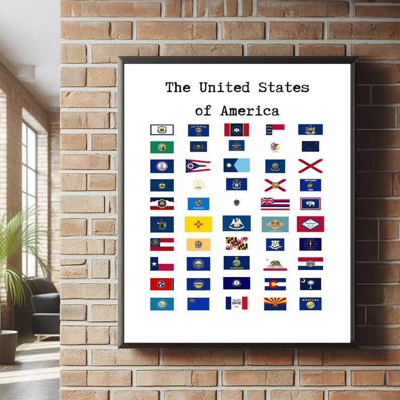 American Flag USA Poster All 50 United States Flags Digital Poster ...
