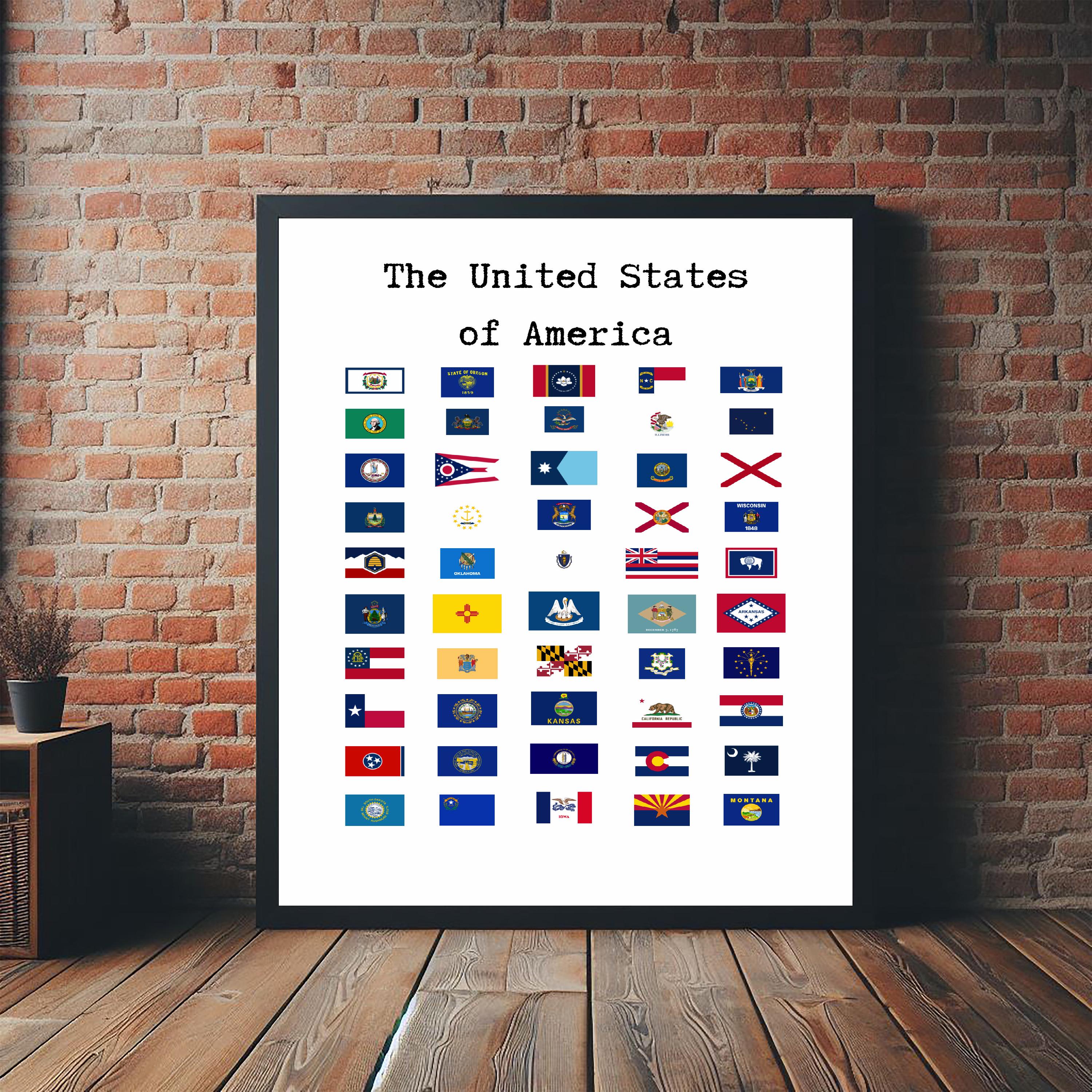 American Flag USA Poster All 50 United States Flags Digital Poster ...