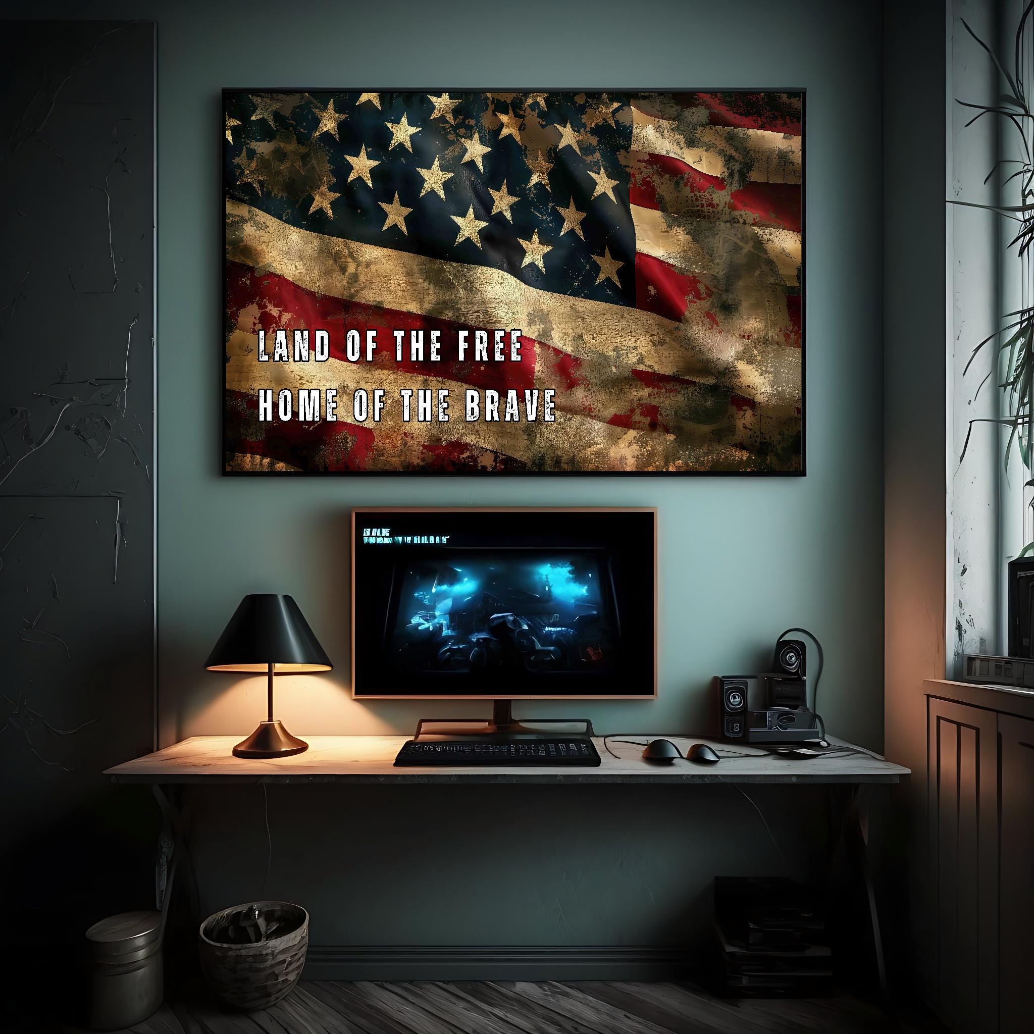 American Flag Land of the Free Home of the Brave Patriotic Digital Flag ...