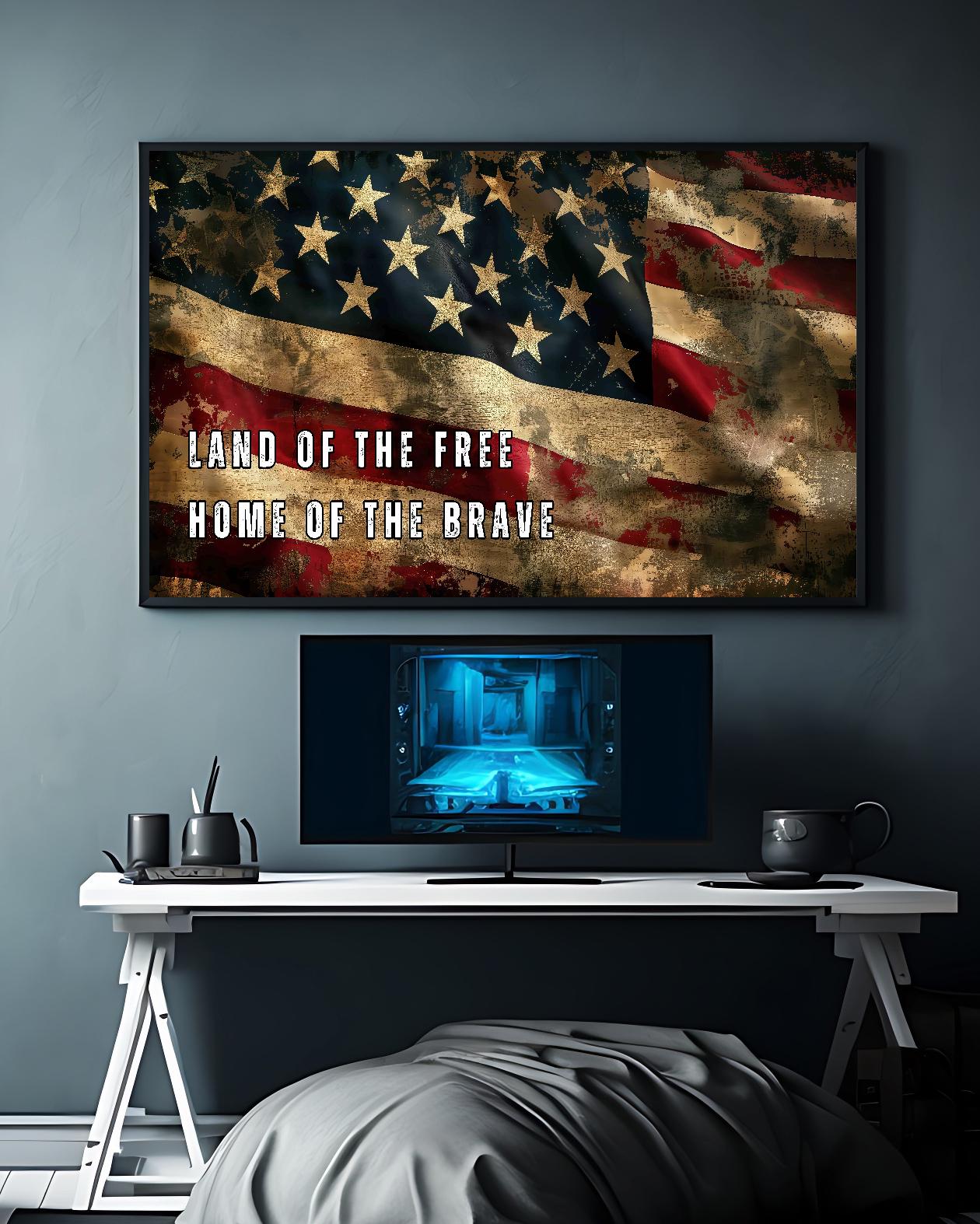 American Flag Land of the Free Home of the Brave Patriotic Digital Flag ...