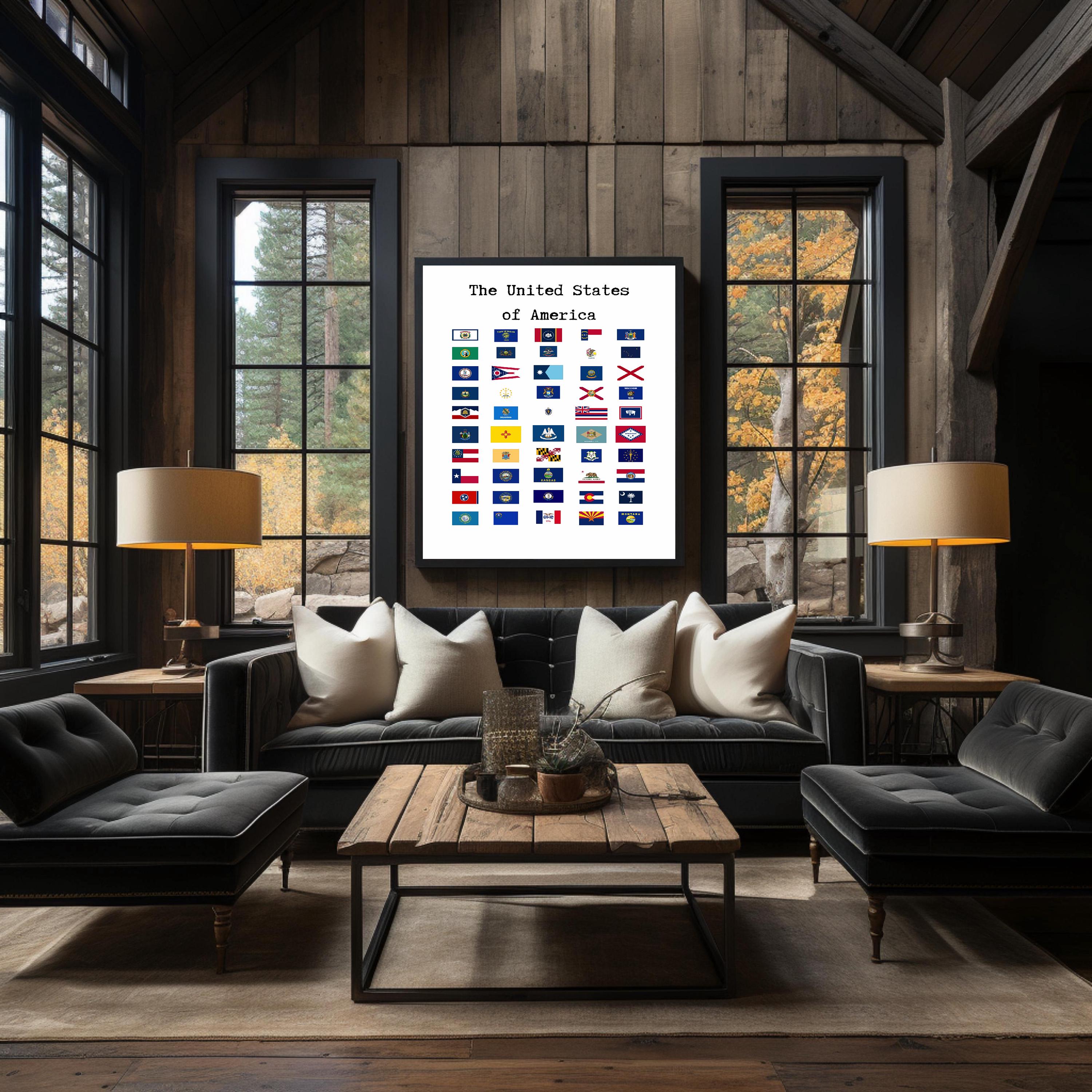 American Flag USA Poster All 50 United States Flags Digital Poster ...