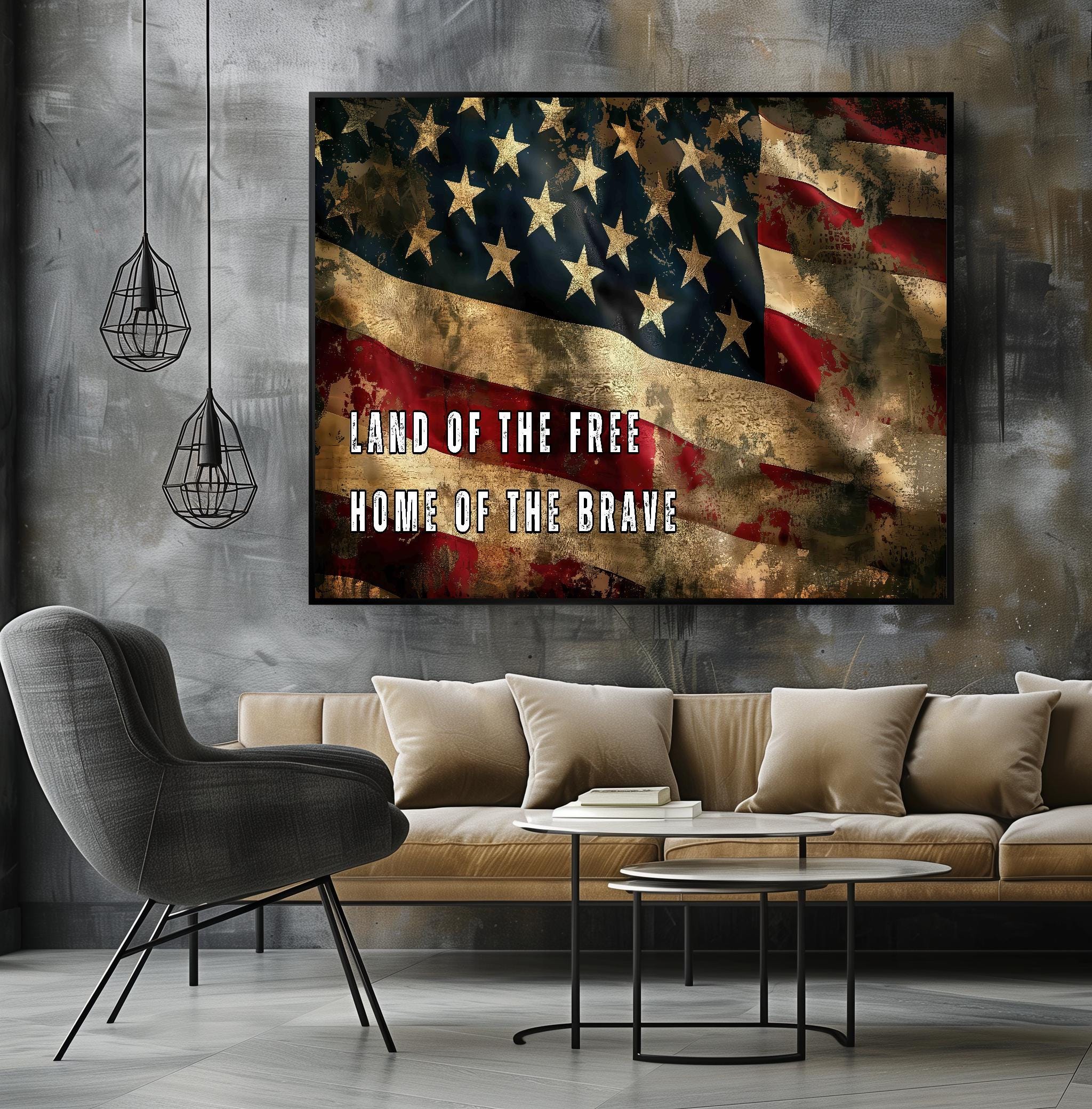 American Flag Land of the Free Home of the Brave Patriotic Digital Flag ...