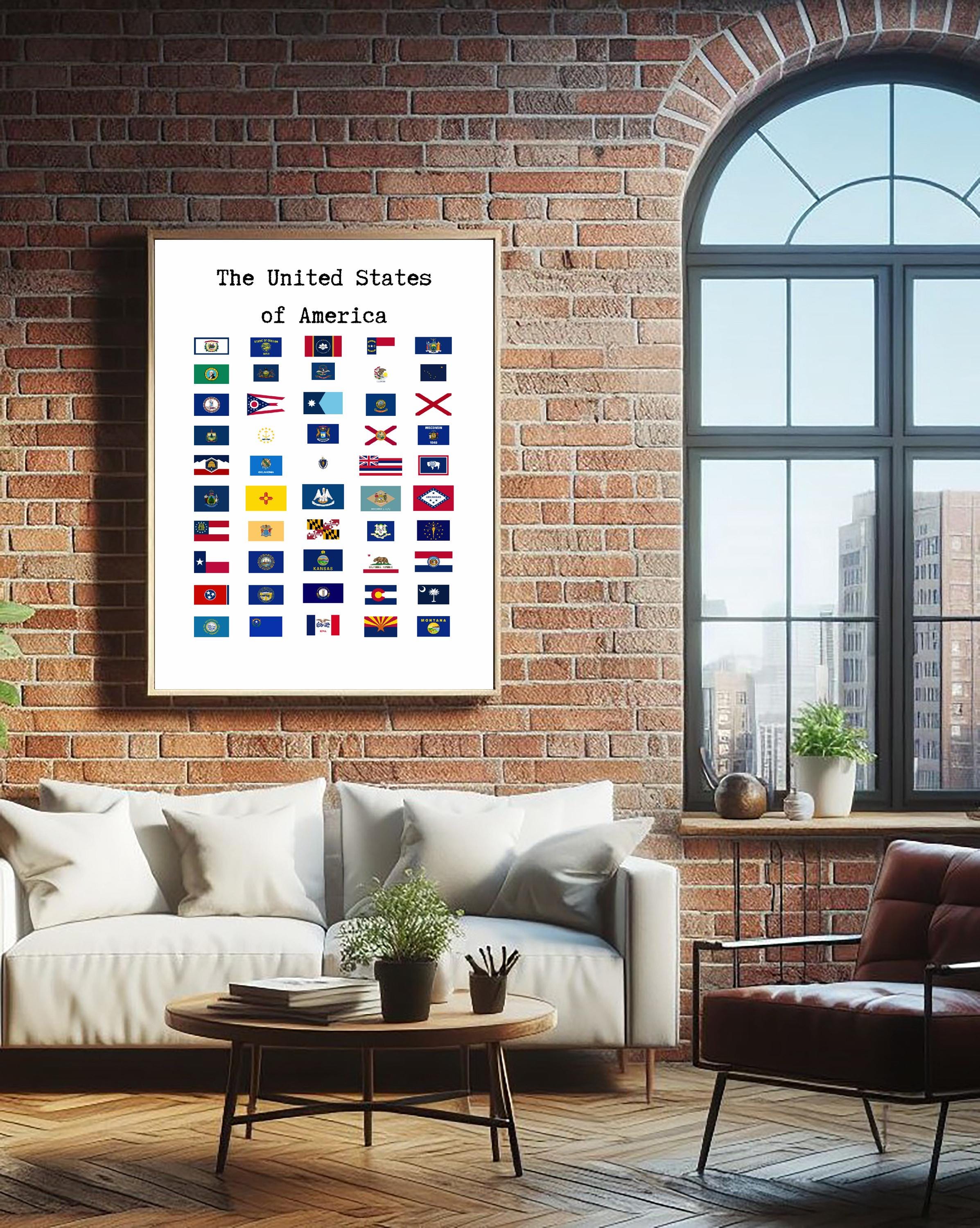 American Flag USA Poster All 50 United States Flags Digital Poster ...