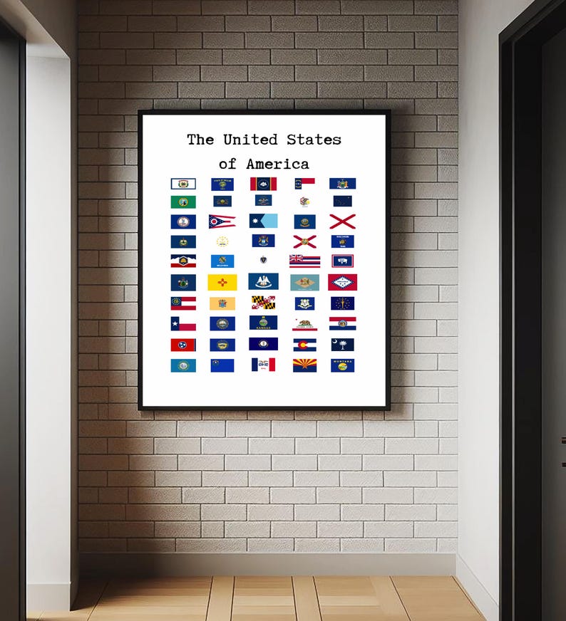 American Flag USA Poster All 50 United States Flags Digital Poster ...