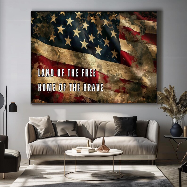 American Flag Land of the Free Home of the Brave Patriotic Digital Flag ...