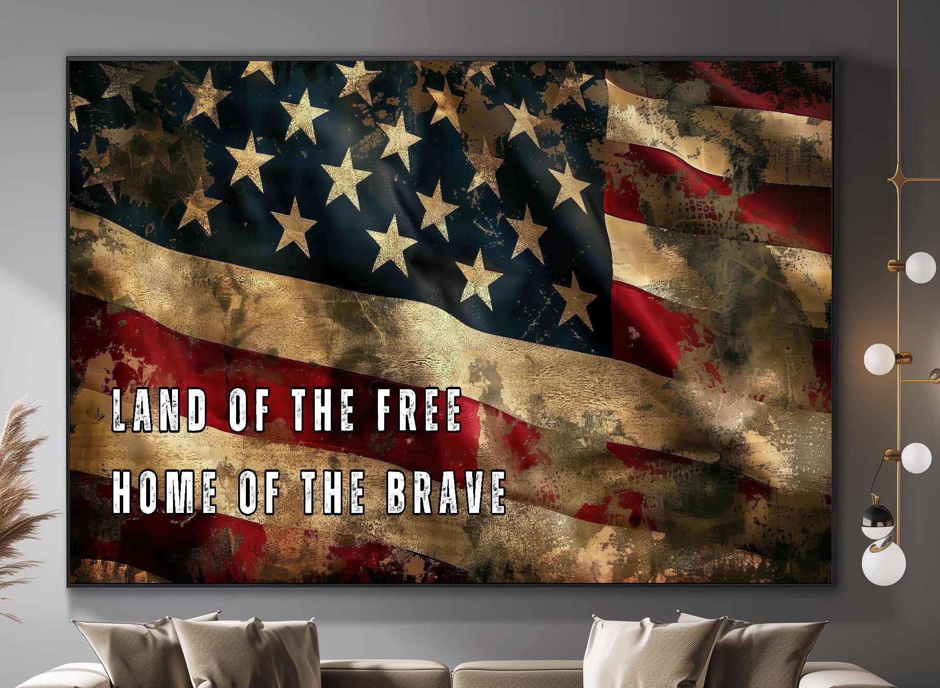 American Flag Land of the Free Home of the Brave Patriotic Digital Flag ...