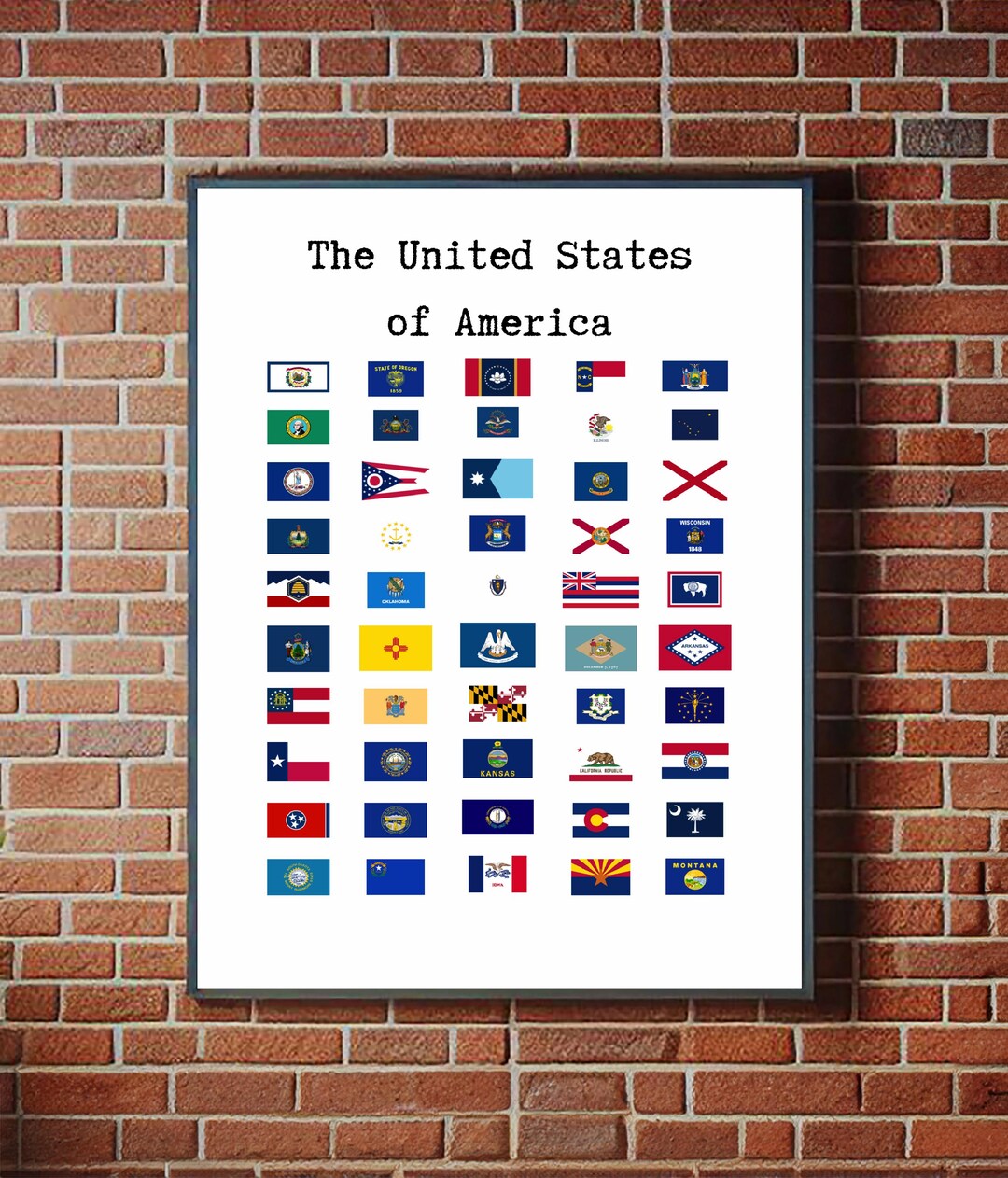 American Flag USA Poster All 50 United States Flags Digital Poster ...